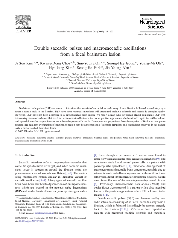 (PDF) Double saccadic pulses and macrosaccadic oscillations from a ...