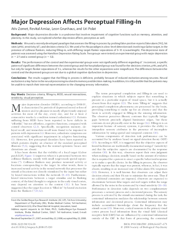 (PDF) Major Depression Affects Perceptual Filling-In
