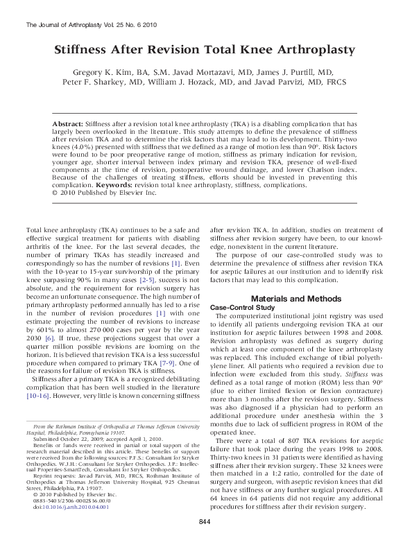 (PDF) Stiffness After Revision Total Knee Arthroplasty