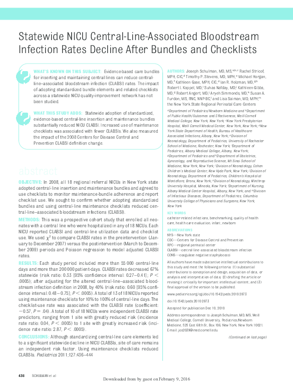 (PDF) Statewide NICU Central-Line-Associated Bloodstream Infection ...