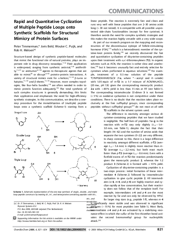 (PDF) Rapid and Quantitative Cyclization of Multiple Peptide Loops onto Synthetic Scaffolds for ...