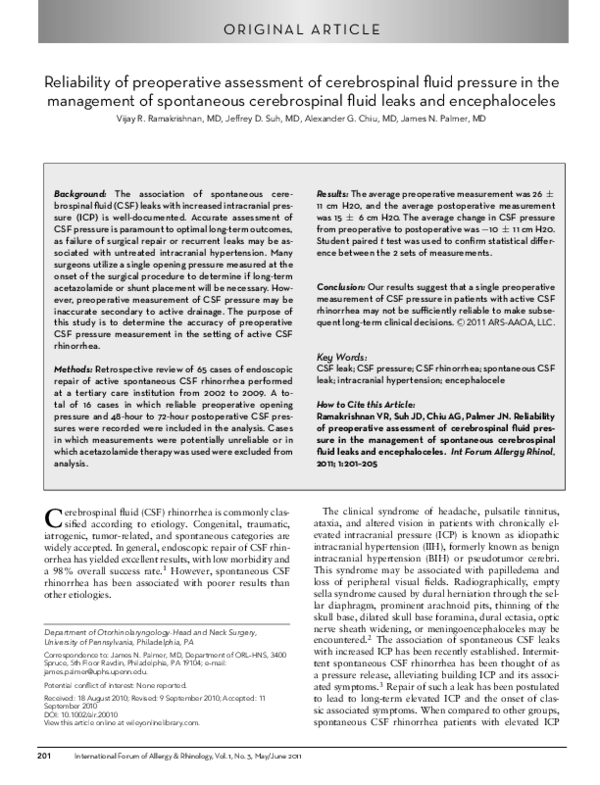(PDF) Refractory cerebrospinal fluid rhinorrhea secondary to occult ...