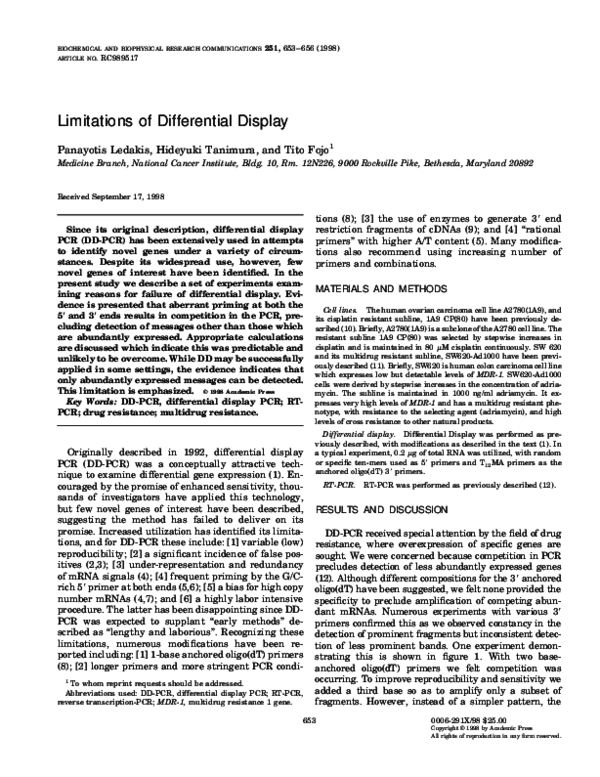 (PDF) Limitations of Differential Display