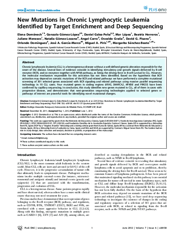 (PDF) New Mutations in Chronic Lymphocytic Leukemia Identified by ...