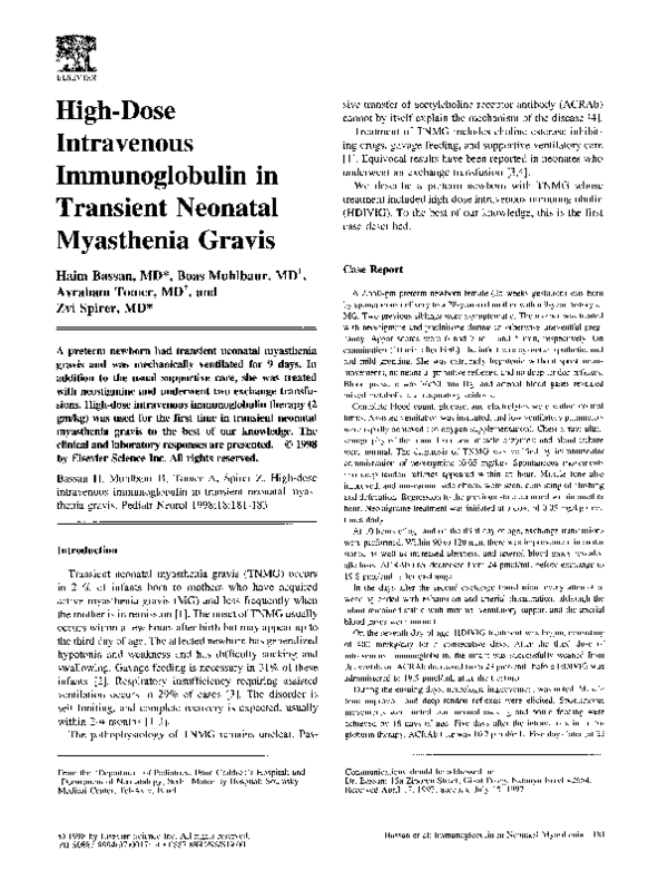 (PDF) High-dose intravenous immunoglobulin in transient neonatal ...