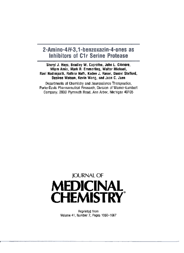 (PDF) 2-Amino-4 H -3,1-benzoxazin-4-ones as Inhibitors of C1r Serine Protease