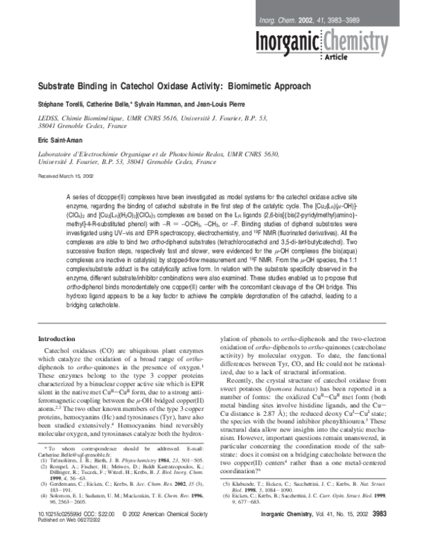 (PDF) Substrate Binding in Catechol Oxidase Activity: Biomimetic Approach
