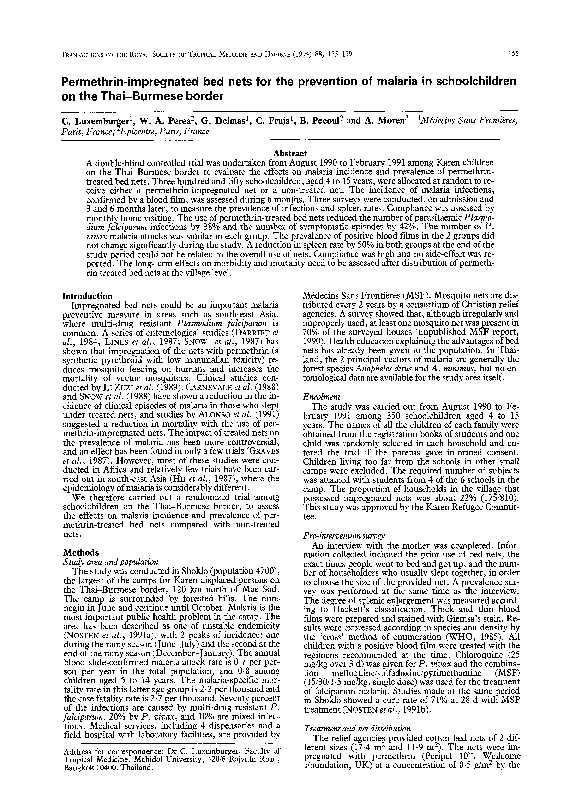 (PDF) Permethrin-impregnated bed nets for the prevention of malaria in ...