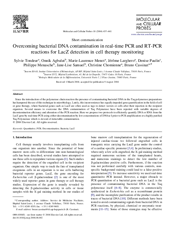 (PDF) Overcoming bacterial DNA contamination in real-time PCR and RT ...