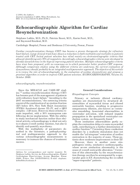 (PDF) Echocardiographic Algorithm for Cardiac Resynchronization ...