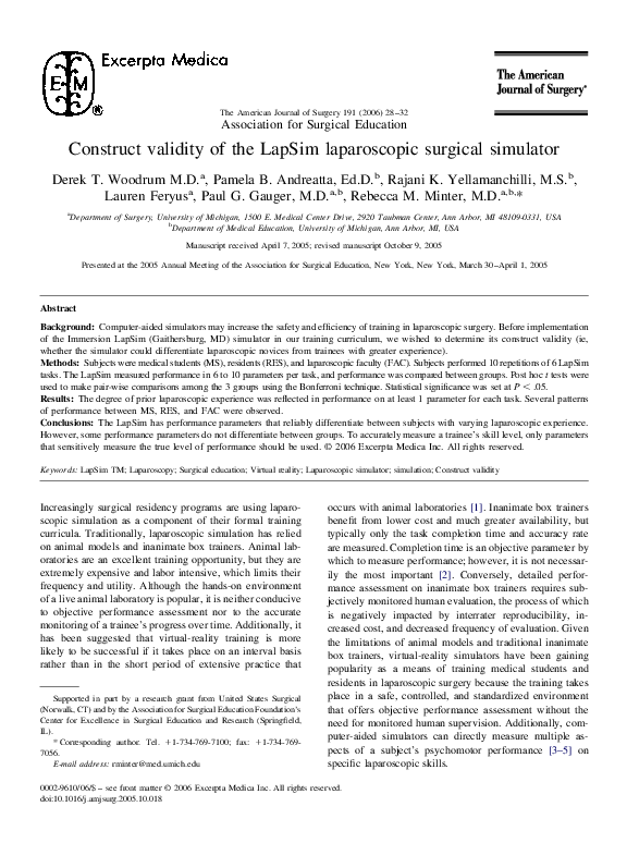 (PDF) Construct validity of the LapSim laparoscopic surgical simulator