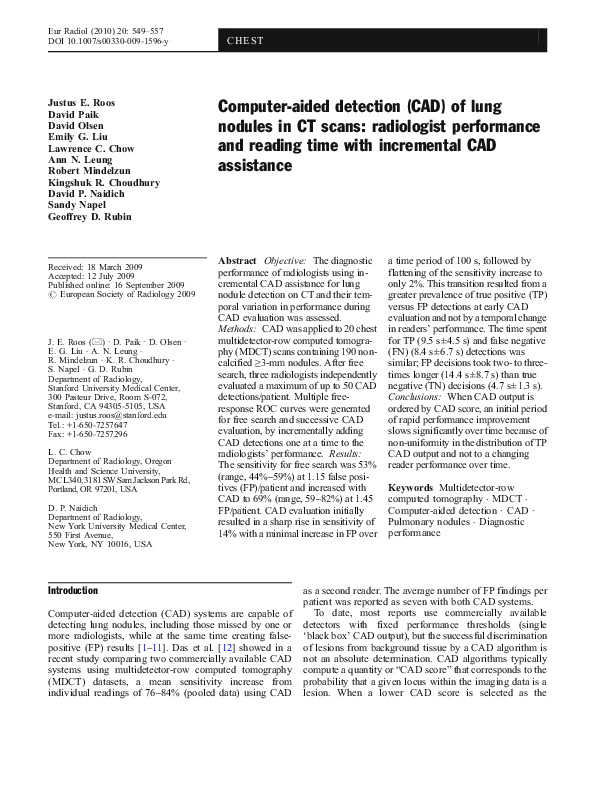 Pdf Computer Aided Detection Cad Of Lung Nodules In Ct Scans