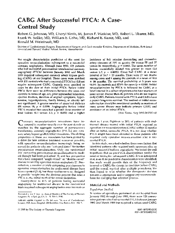 (PDF) CABG after successful PTCA: A case-control study