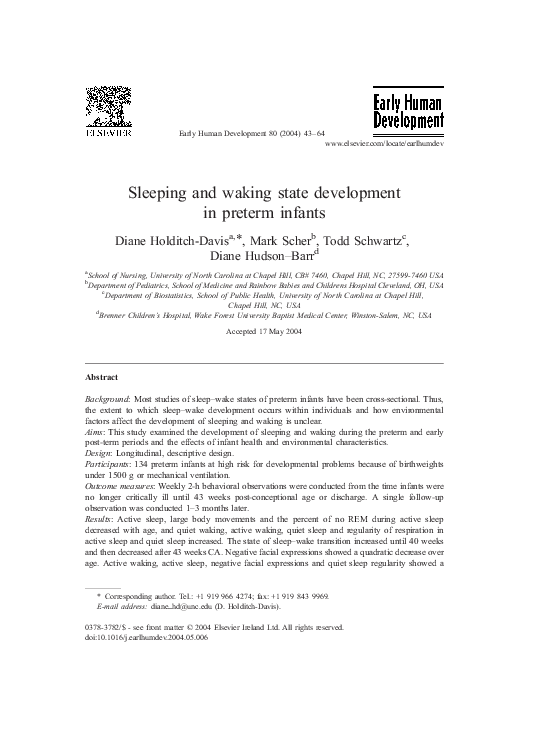 (PDF) Sleeping and waking state development in preterm infants