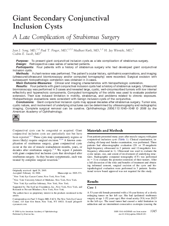Giant Secondary Conjunctival Inclusion Cysts