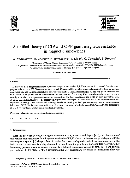 (PDF) A unified theory of CIP and CPP giant magnetoresistance in ...