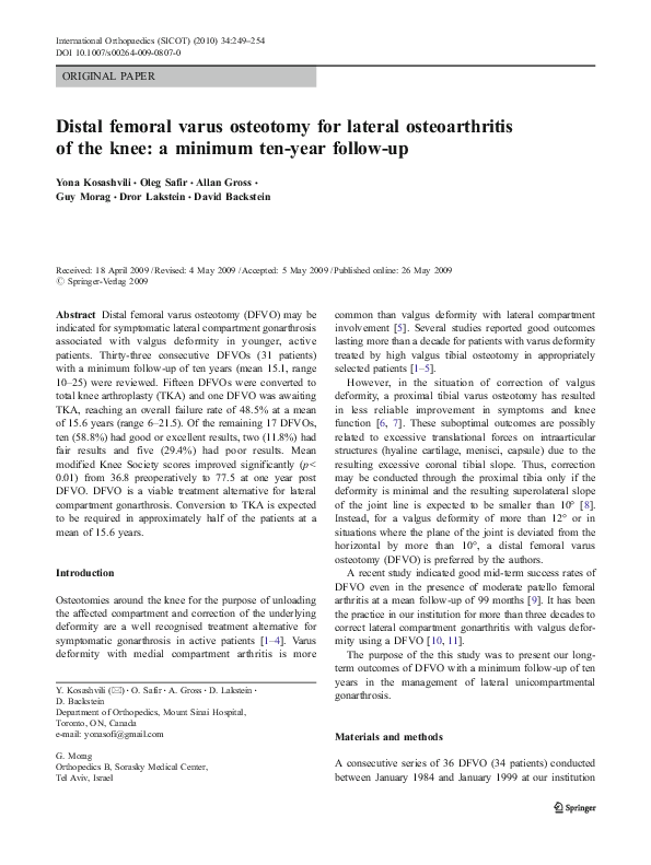 (PDF) Distal femoral varus osteotomy for lateral osteoarthritis of the ...