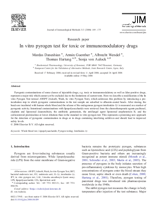 (PDF) In vitro pyrogen test for toxic or immunomodulatory drugs