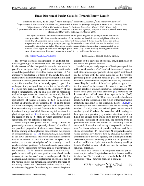 (PDF) Phase Diagram of Patchy Colloids: Towards Empty Liquids
