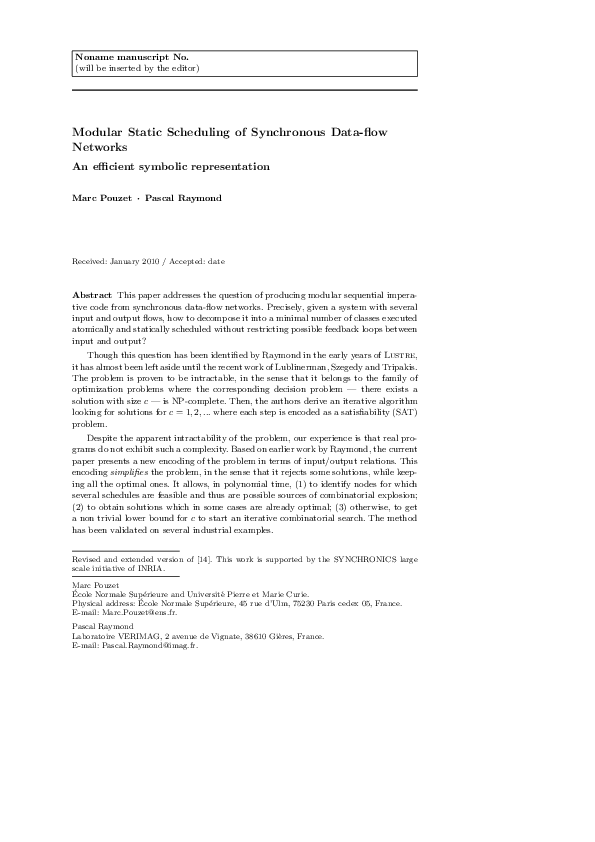 Pdf Modular Static Scheduling Of Synchronous Data Flow Networks 