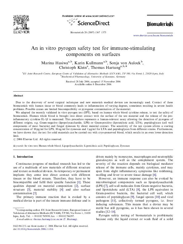 (PDF) An in vitro pyrogen safety test for immune-stimulating components ...