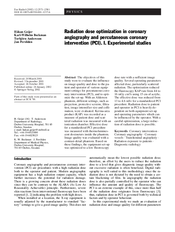 (PDF) Radiation dose optimization in coronary angiography and ...