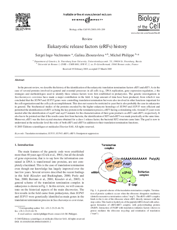 (PDF) Eukaryotic release factors (eRFs) history