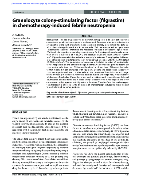 (PDF) Granulocyte colony-stimulating factor (filgrastim) in ...