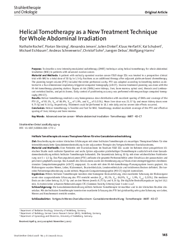 (PDF) Helical Tomotherapy as a New Treatment Technique for Whole ...