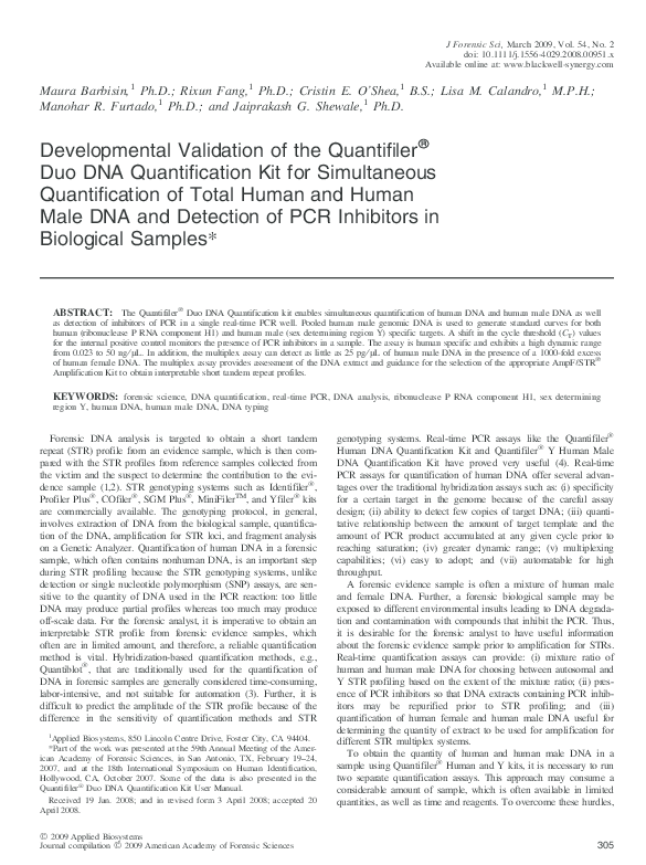 (PDF) Developmental Validation of the Quantifiler ® Duo DNA ...