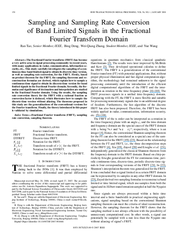 Pdf Sampling And Sampling Rate Conversion Of Band Limited Signals In The Fractional Fourier