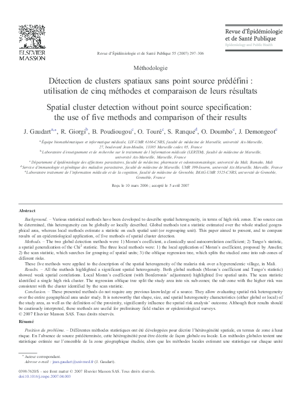 Pdf Spatial Cluster Detection Without Point Source Specification The Use Of Five Methods And