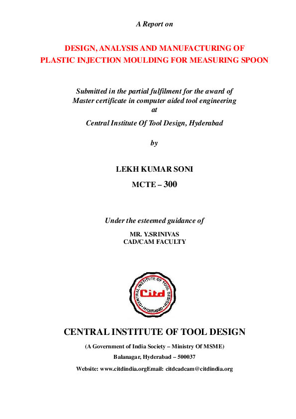 (PDF) DESIGN, ANALYSIS AND MANUFACTURING OF PLASTIC INJECTION MOULDING ...
