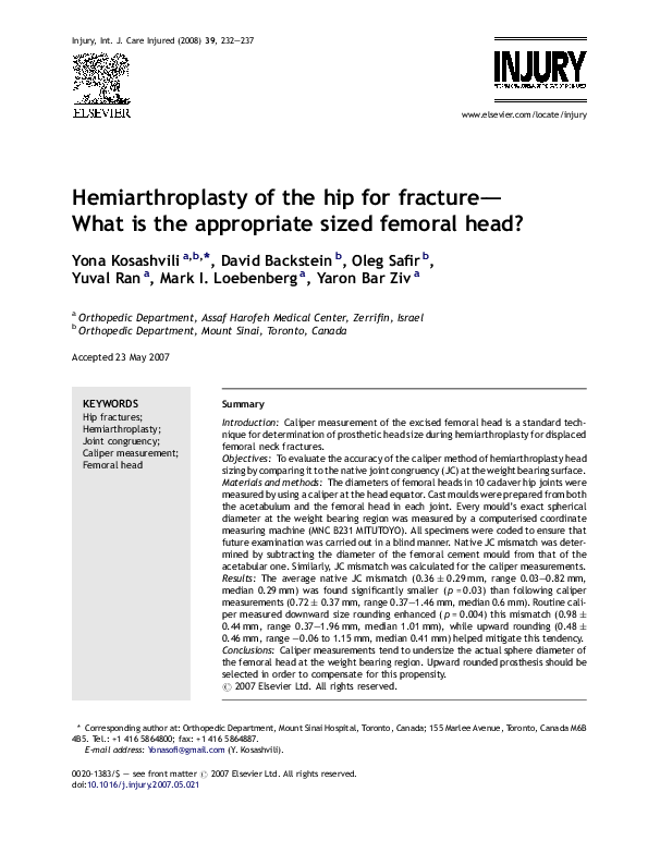 (PDF) Hemiarthroplasty of the hip for fracture—What is the appropriate ...