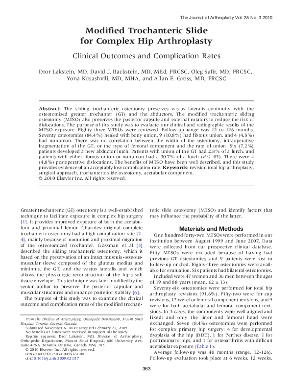 (PDF) Modified Trochanteric Slide for Complex Hip Arthroplasty