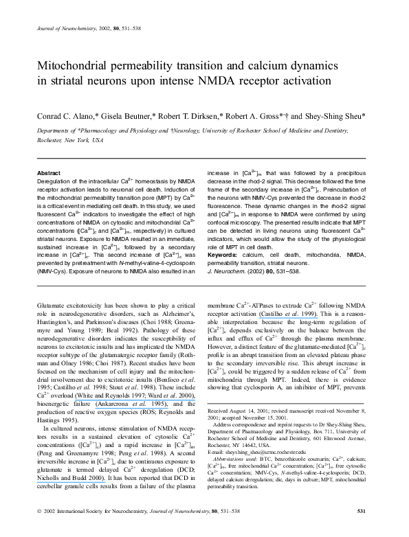 (PDF) Mitochondrial permeability transition and calcium dynamics in ...