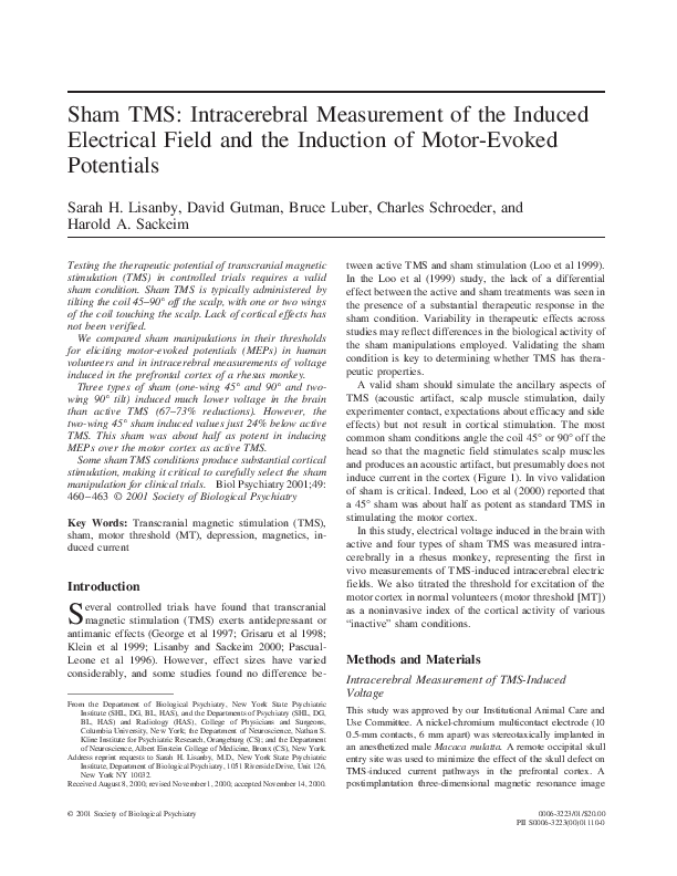 (PDF) Sham TMS: intracerebral measurement of the induced electrical field and the induction of ...