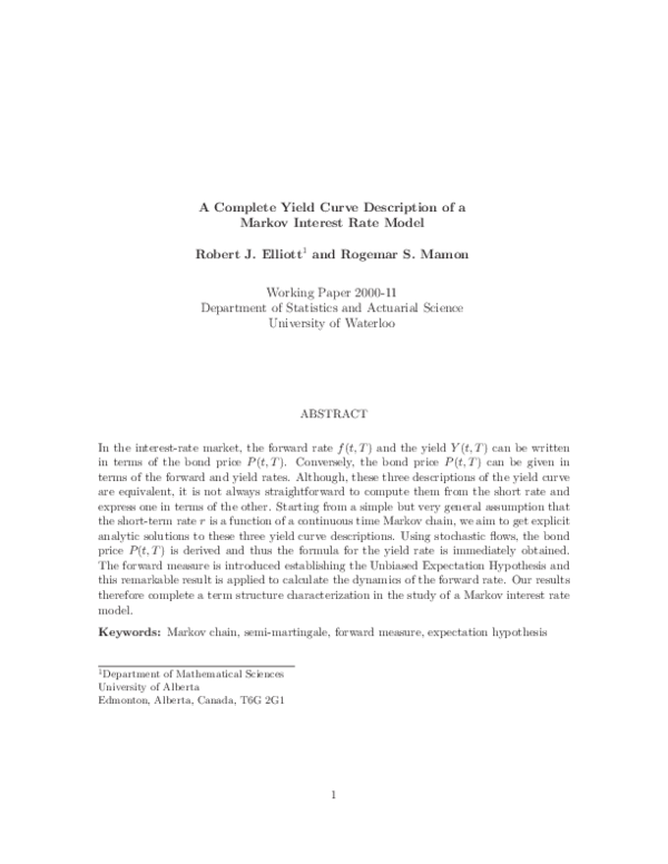 (PDF) A Complete Yield Curve Description of a Markov Interest Rate Model