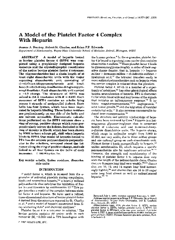 (PDF) A model of the platelet factor 4 complex with heparin