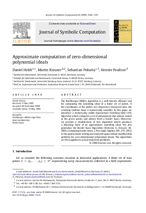 (PDF) Approximate computation of zero-dimensional polynomial ideals