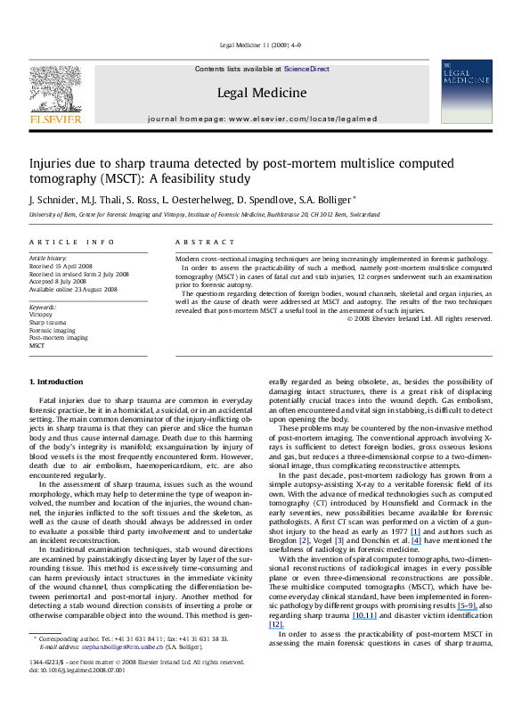(PDF) Injuries due to sharp trauma detected by post-mortem multislice ...