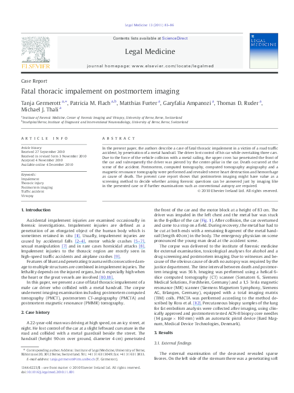 (PDF) Fatal thoracic impalement on postmortem imaging
