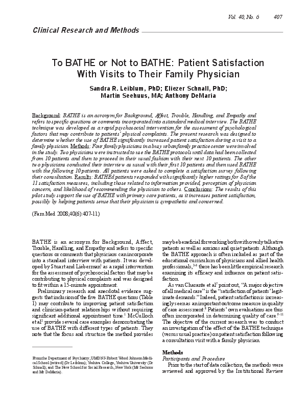 (PDF) To BATHE or not to BATHE: patient satisfaction with visits to ...