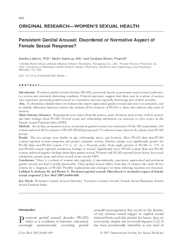 (PDF) Persistent Genital Arousal: Disordered or Normative Aspect of ...