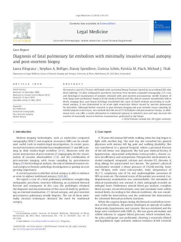 (PDF) Diagnosis of fatal pulmonary fat embolism with minimally invasive ...