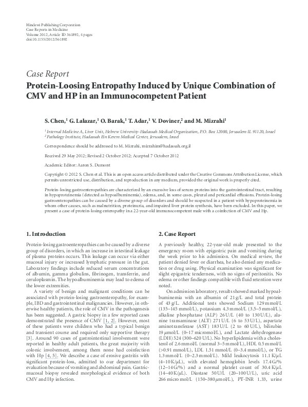 (PDF) Protein-Loosing Entropathy Induced by Unique Combination of CMV ...