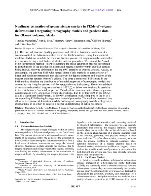 (PDF) Nonlinear estimation of geometric parameters in FEMs of volcano ...