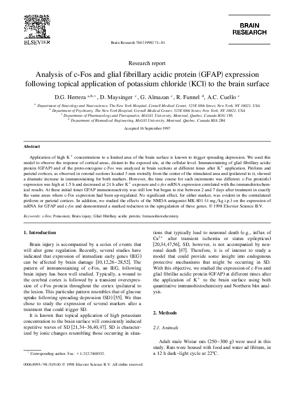 (PDF) Analysis of c-Fos and glial fibrillary acidic protein (GFAP ...