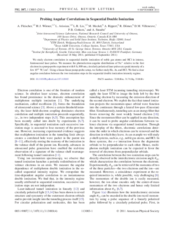 (PDF) Probing Angular Correlations in Sequential Double Ionization