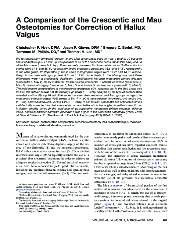 (PDF) A comparison of the crescentic and Mau osteotomies for correction ...